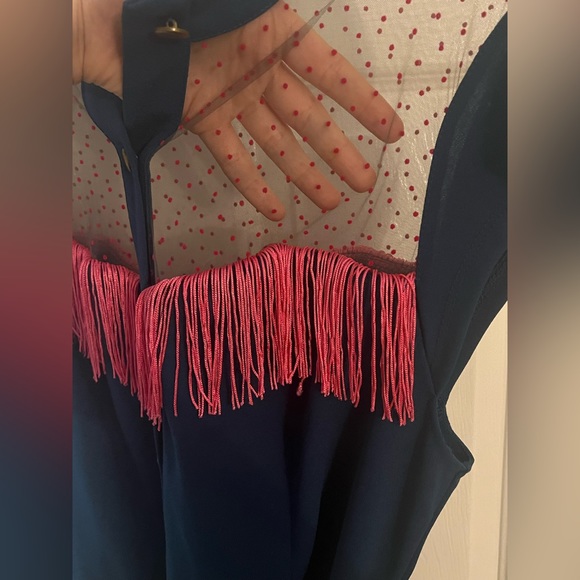 Dresses | Dobby Mesh Insert Fringe Trim High Low Hem Belted Dress Brand ...